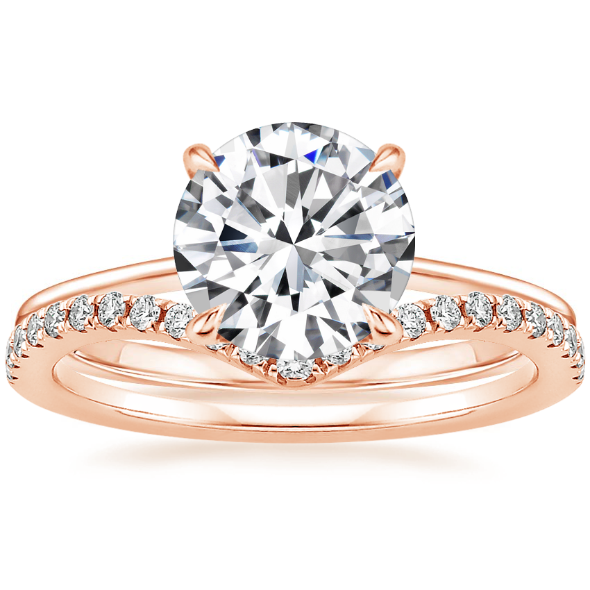 14K Rose Gold Petite Secret Halo Diamond Ring with Flair Diamond Ring 1 6 ct. tw